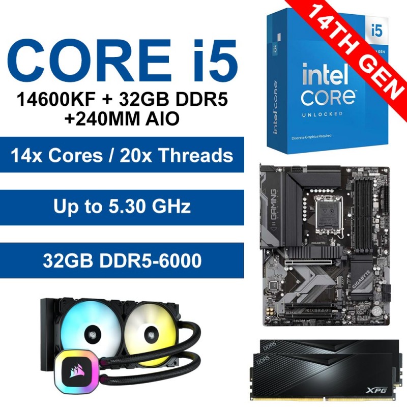 Core i5-14600KF / Gigabyte B760 Gaming X Motherboard / 32GB DDR5-6000 / Corsair H100 AIO ...