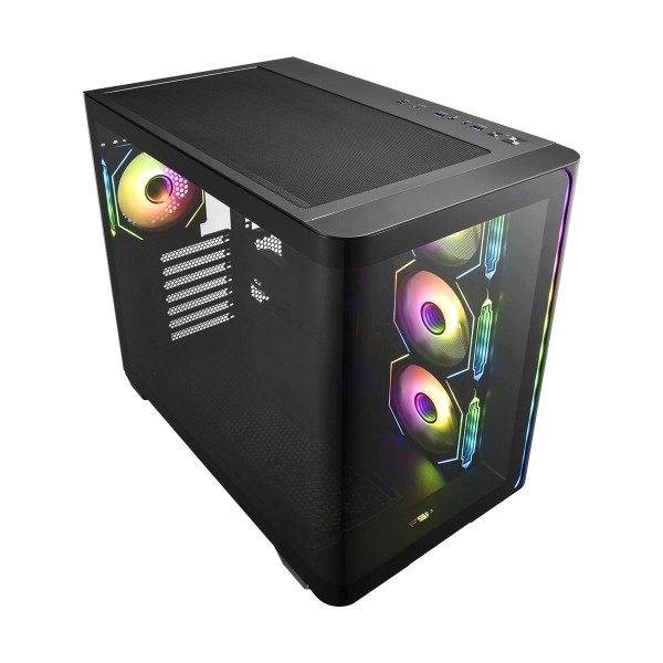 FSP M580 ARGB Tempered Glass Dual Chamber Mid Tower ATX Case — Black ...