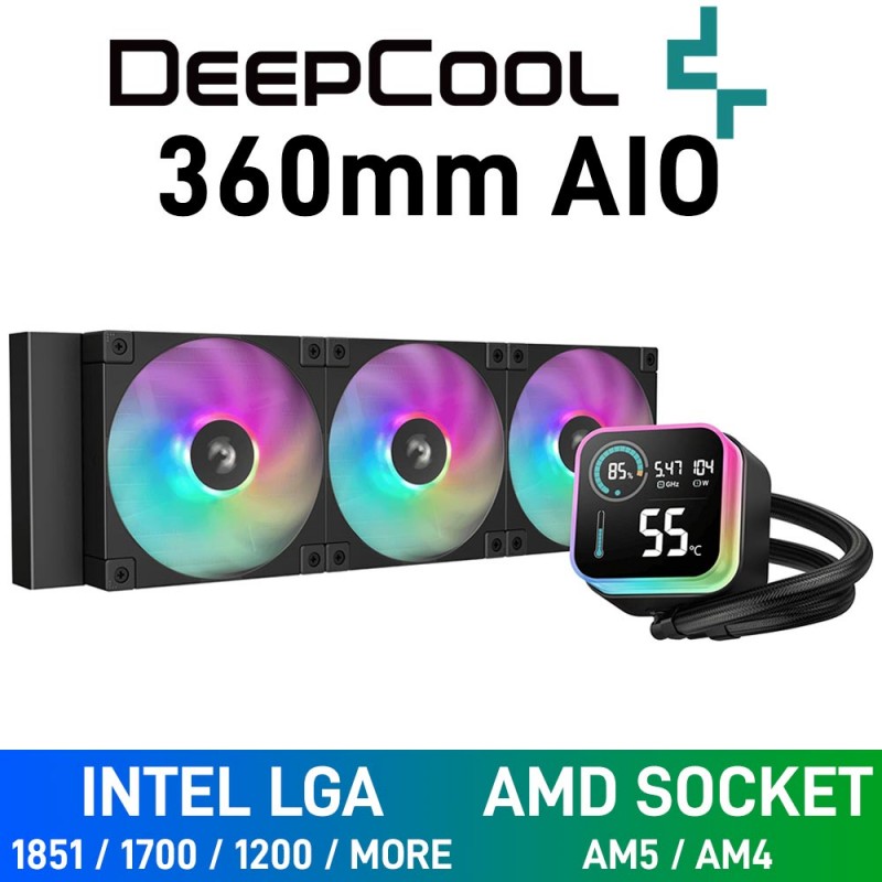 DEEPCOOL LQ360 ARGB AIO Liquid Cooler with Segment LCD Display, 360mm ...