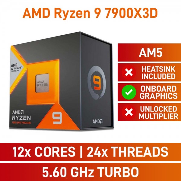 AMD Ryzen 9 7900X3D 12 Core CPU with SMT, No Cooler,Integrated Radeon ...