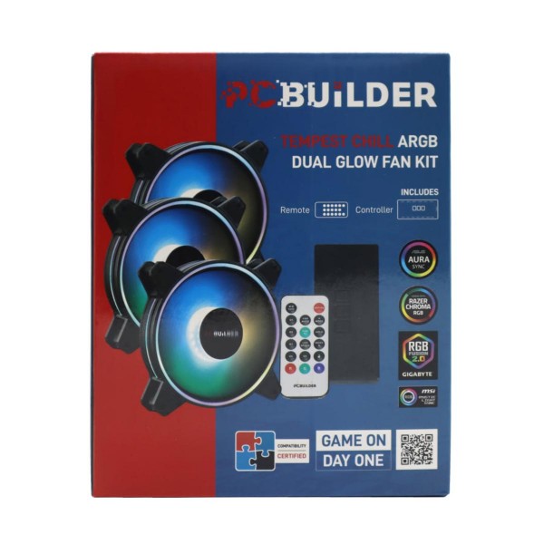 PCBuilder TEMPEST CHILL ARGB Dual Glow Fan, 3 Pack with Controller ...