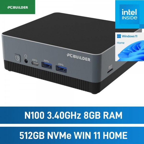 PCBuilder CUBE Mini PC, Intel Processor N100 / 8GB DDR4-3200 / 512GB ...