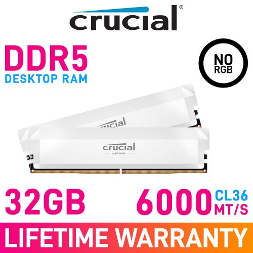 Crucial PRO OVERCLOCKING DDR5 32GB (2 x 16GB) DDR5 DRAM 6000MHz CL36 1 ...