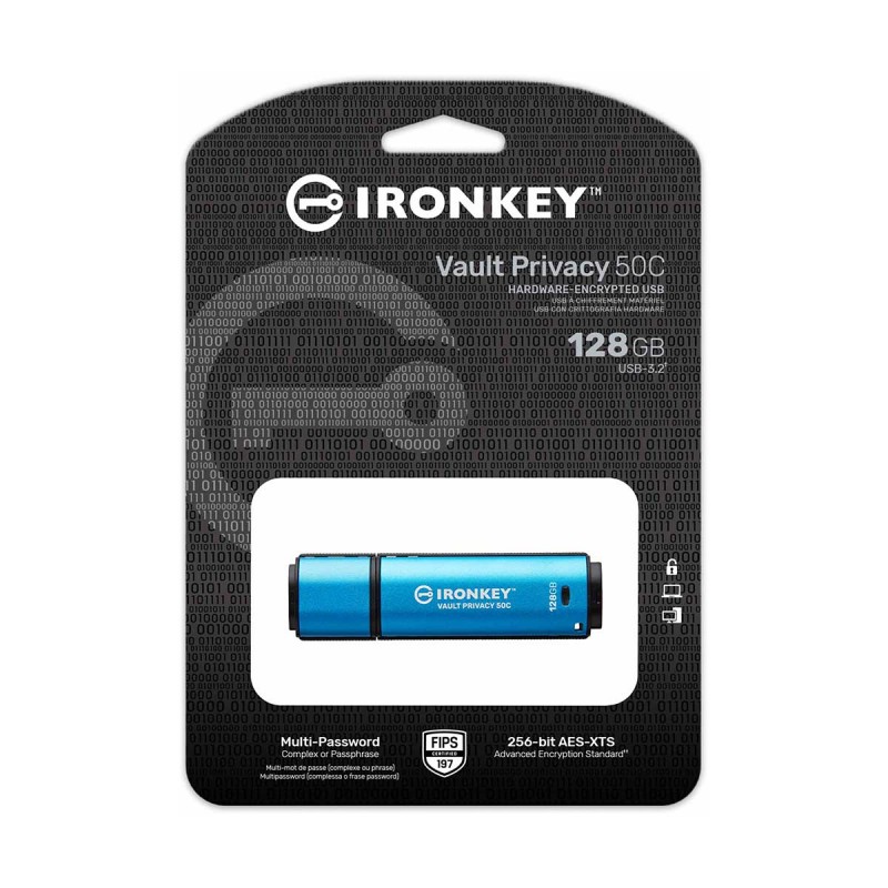 Kingston IronKey Vault Privacy 50 Flash Drive, USB3.2 Type-C, 128GB ...