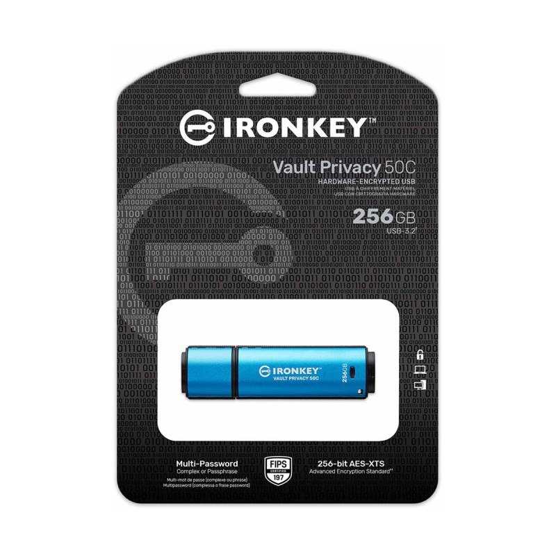 Kingston IronKey Vault Privacy 50 Flash Drive, USB3.2 Type-C, 256GB ...