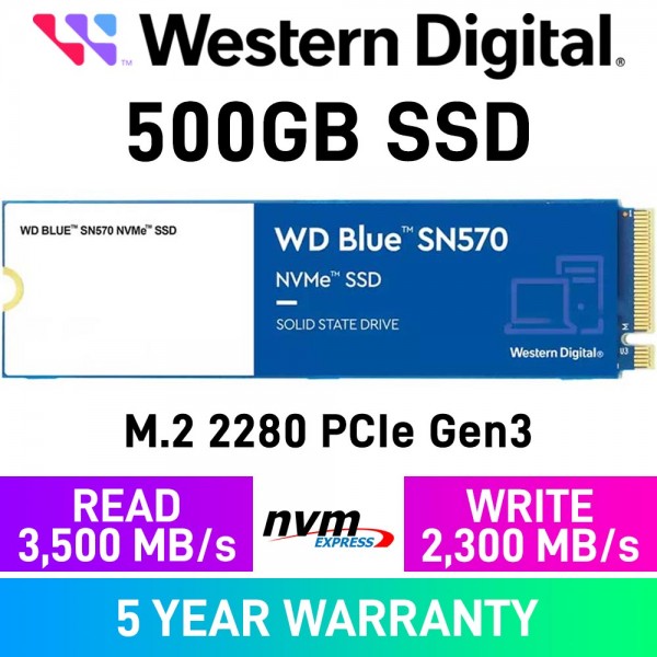 Western Digital WD Blue SN570 PCIe Gen3x4 M.2 2280 NVMe SSD — 500GB ...